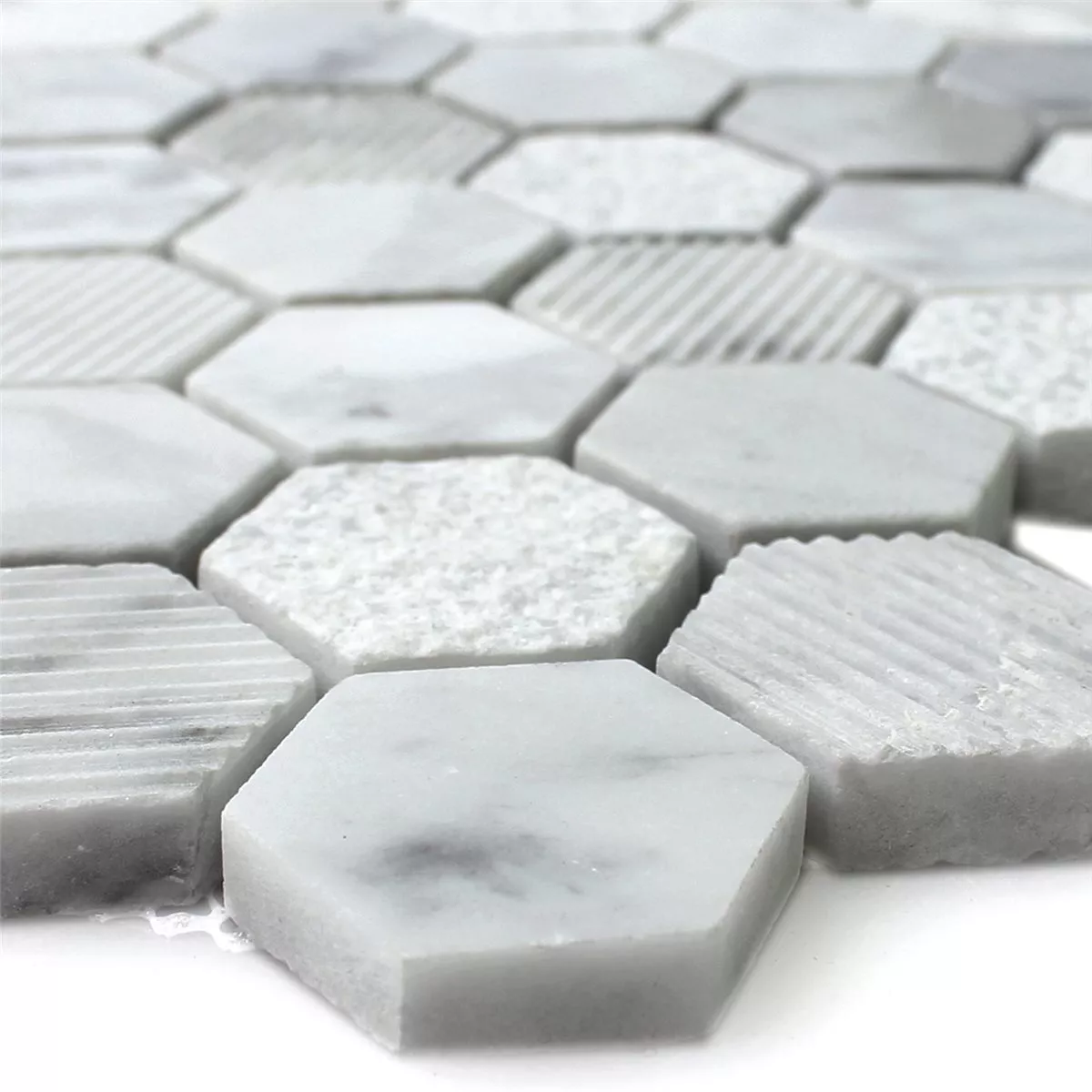 Mosaïque Hexagone Pierre Naturelle Carrara Blanc